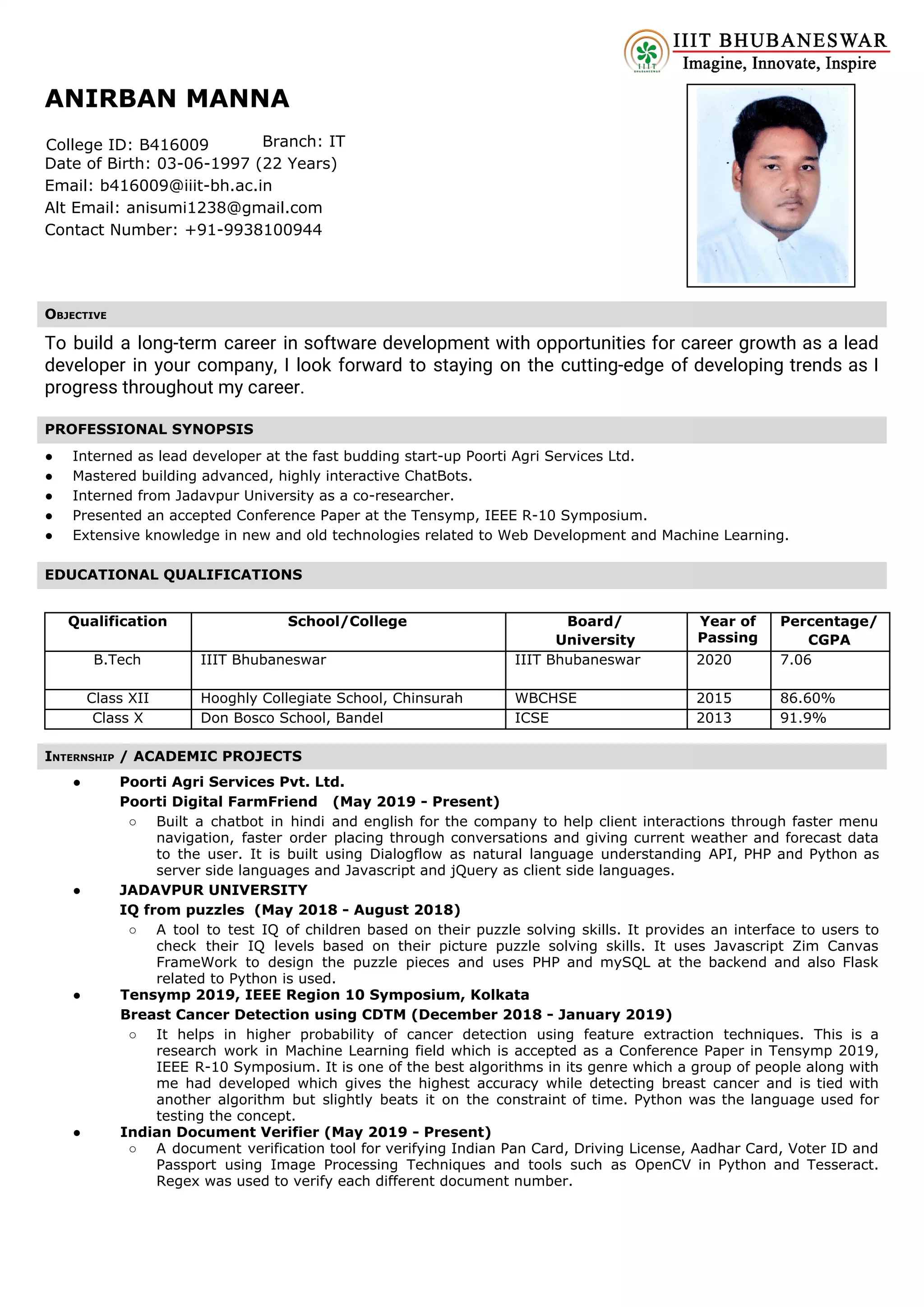 Resume iiit bhubaneswar Anirban Manna | PDF