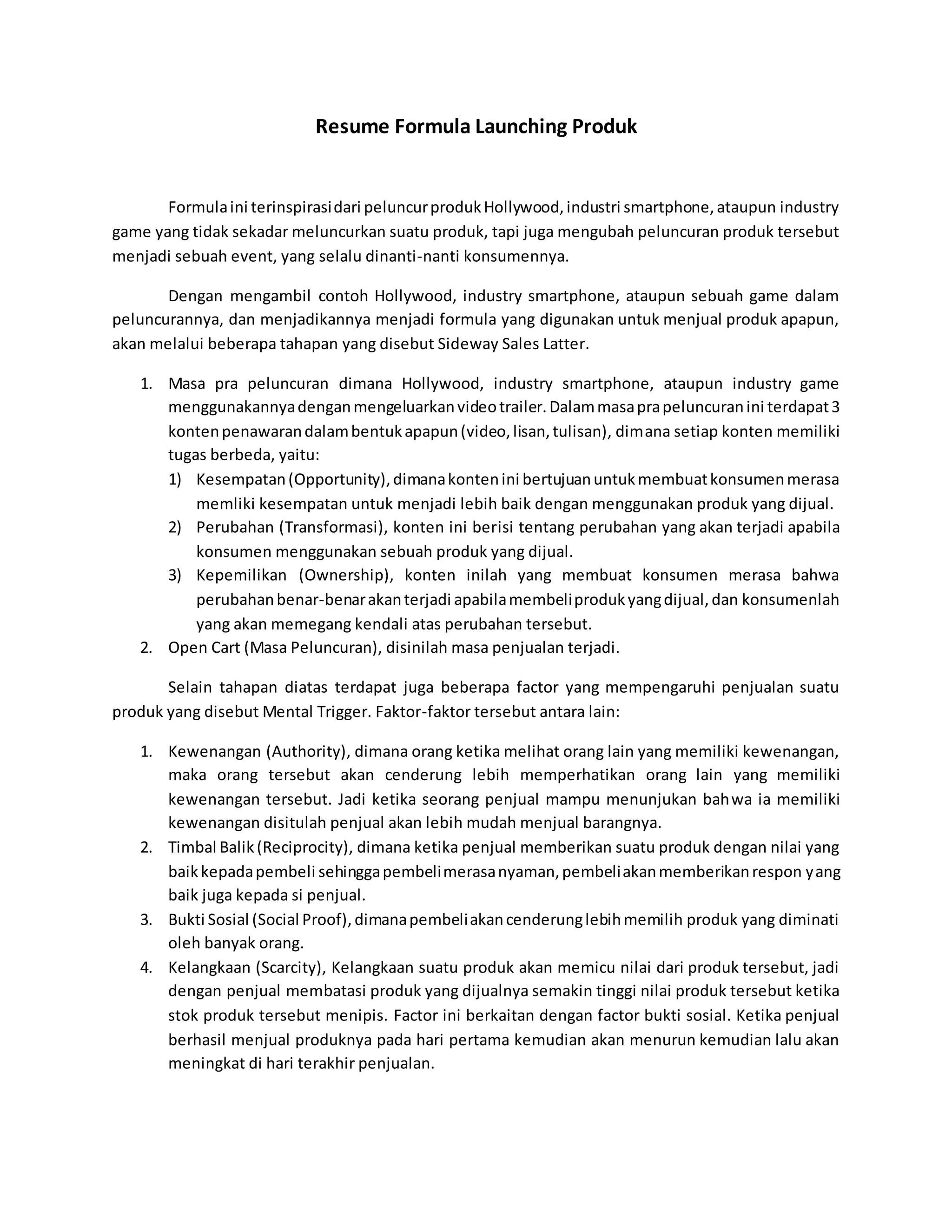 Resume formula launching produk | PDF