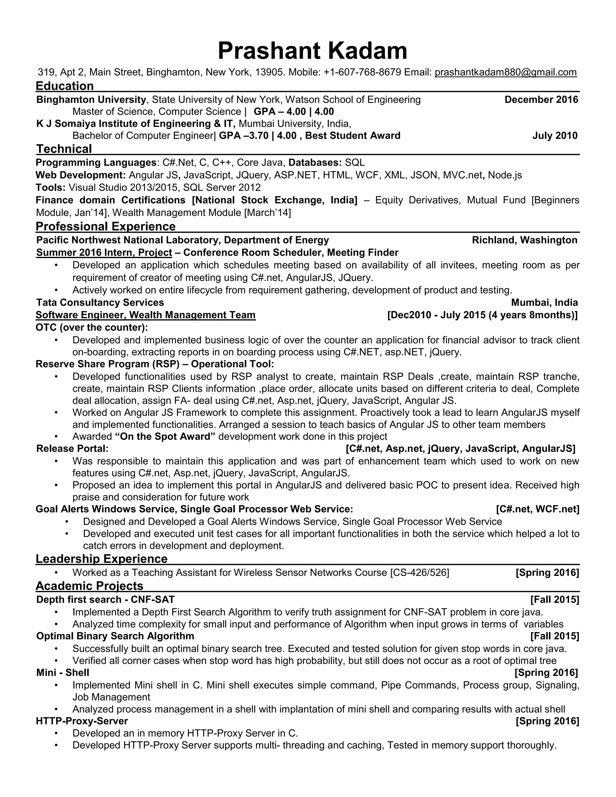 Resume for prashant kadam | PDF