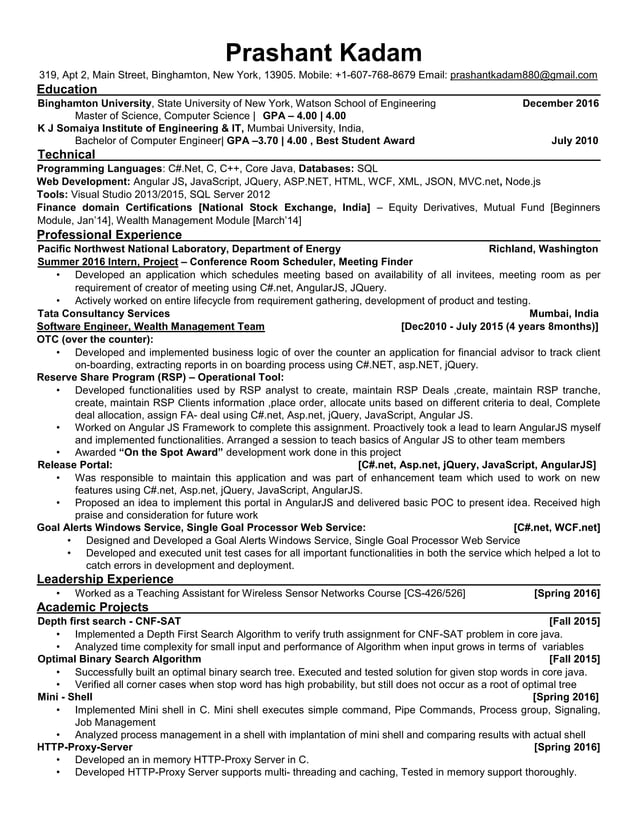 Resume for prashant kadam | PDF
