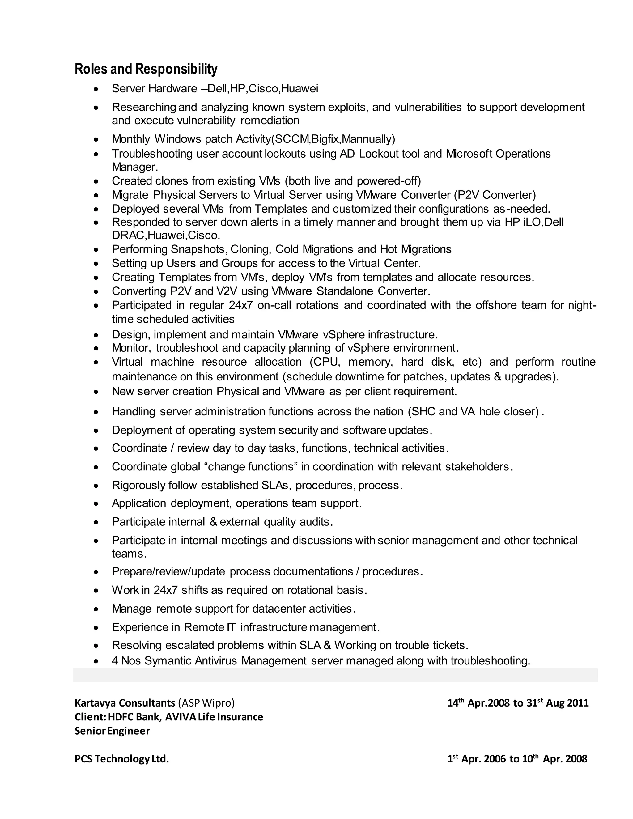 Resume for Wintel Administrator | DOCX