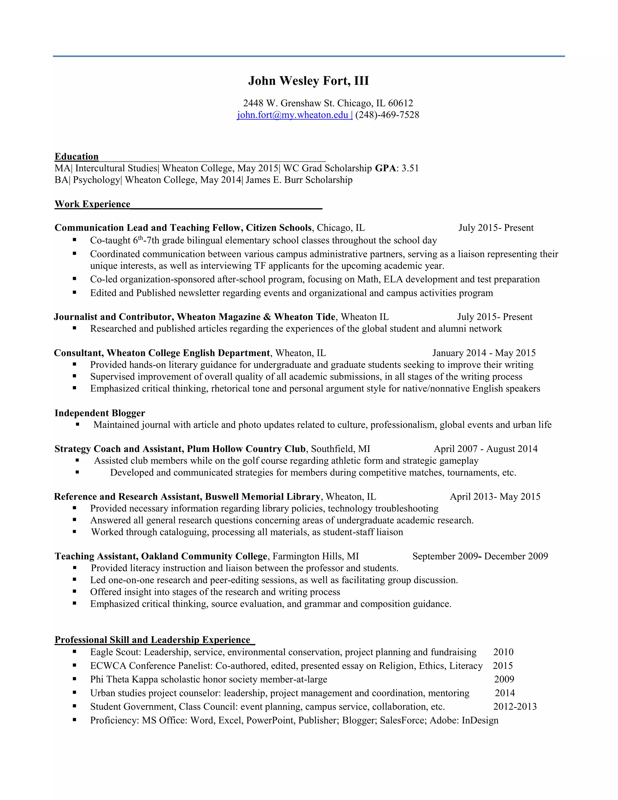 Resume fort march 2016 | PDF