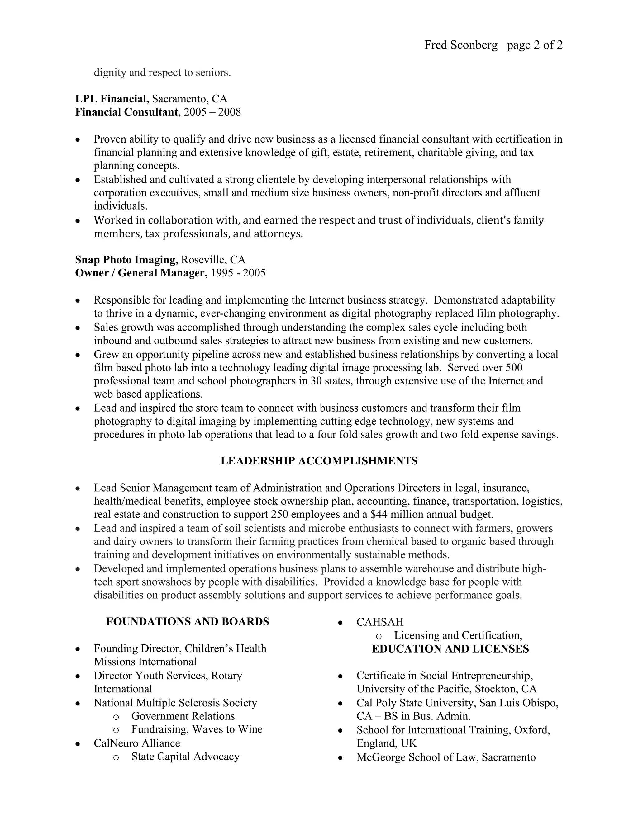 Resume, Fred Sconberg | DOCX