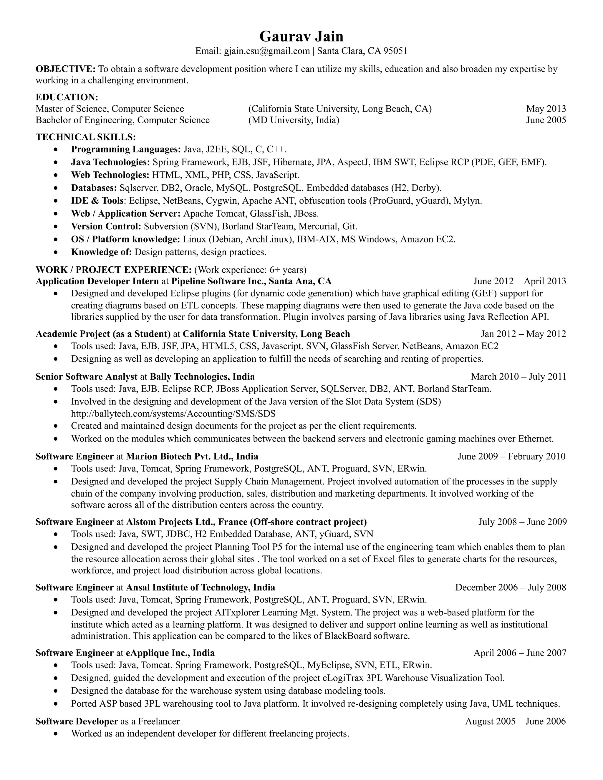 Resume Gaurav Jain Pdf