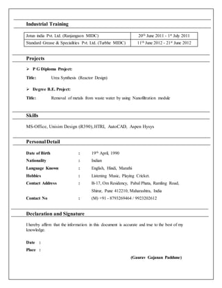 Resume gaurav paddune... | PDF