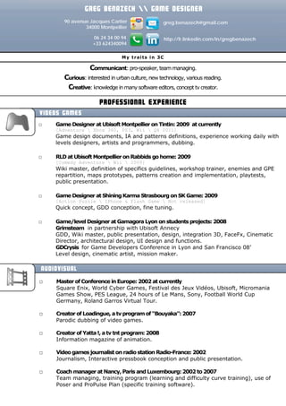 Resume Greg Benazech | PDF