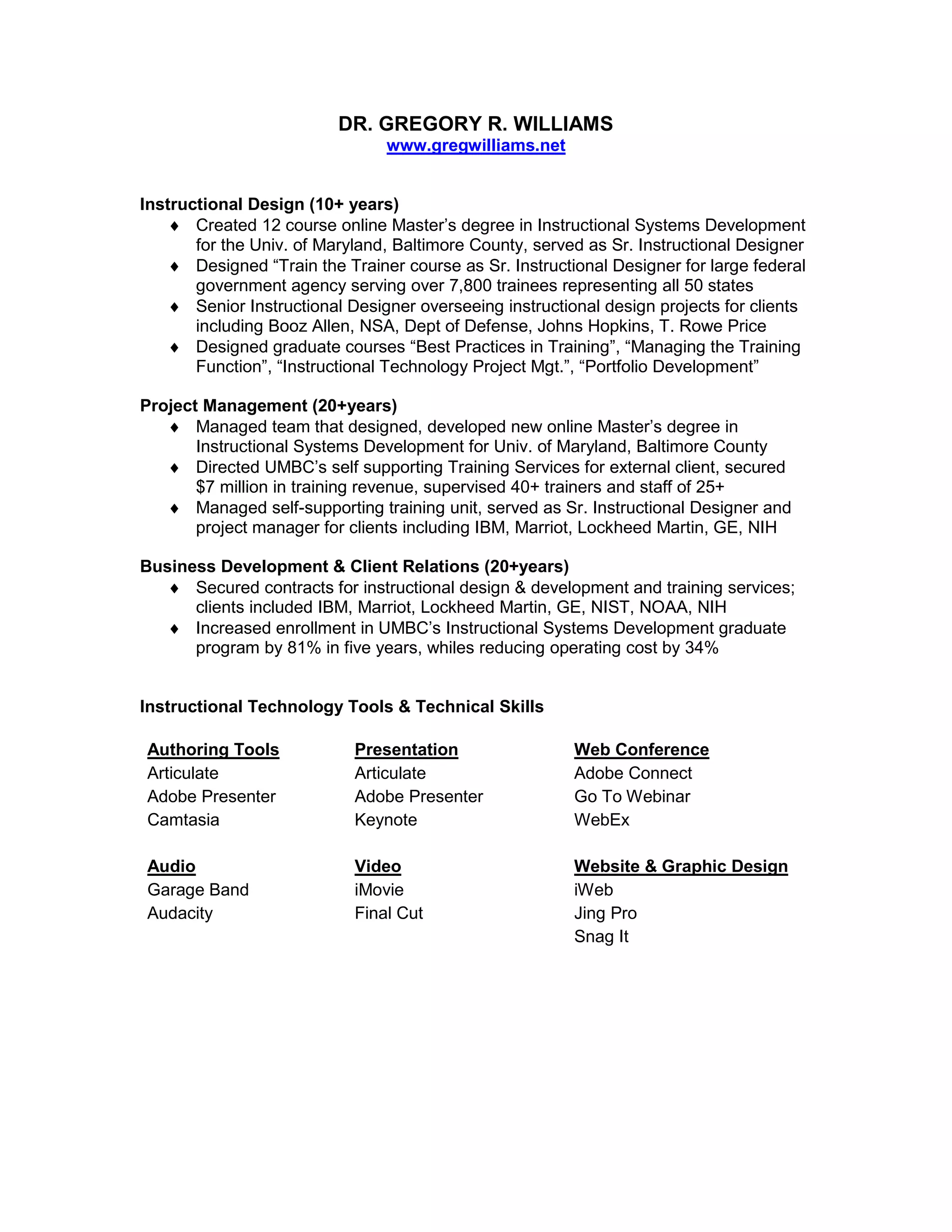 Resume of Greg Williams | PDF