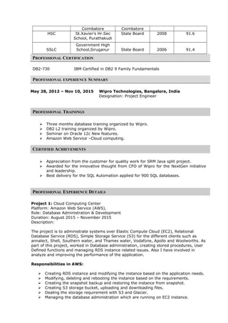 Resume gunasundari dba | DOC | Cloud Computing | Internet