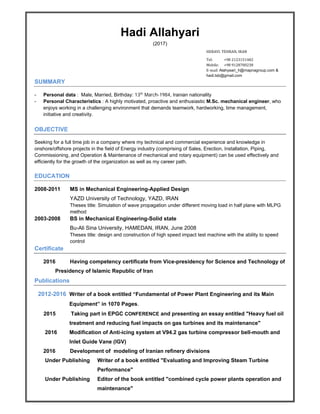 Resume hadi allahyari 2017 | PDF