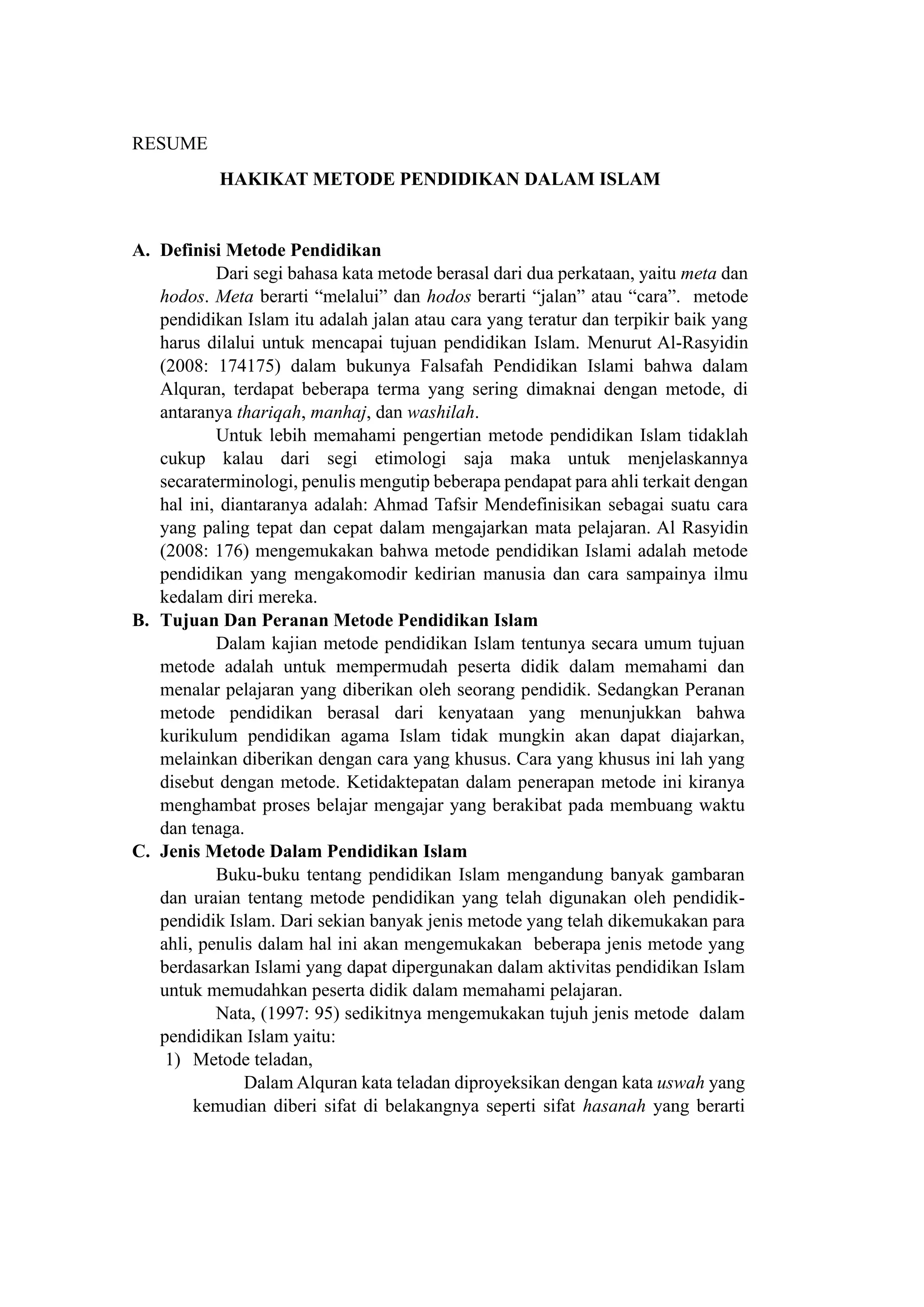Resume Hakikat Metode Dalam Pendidikan Islam.pdf