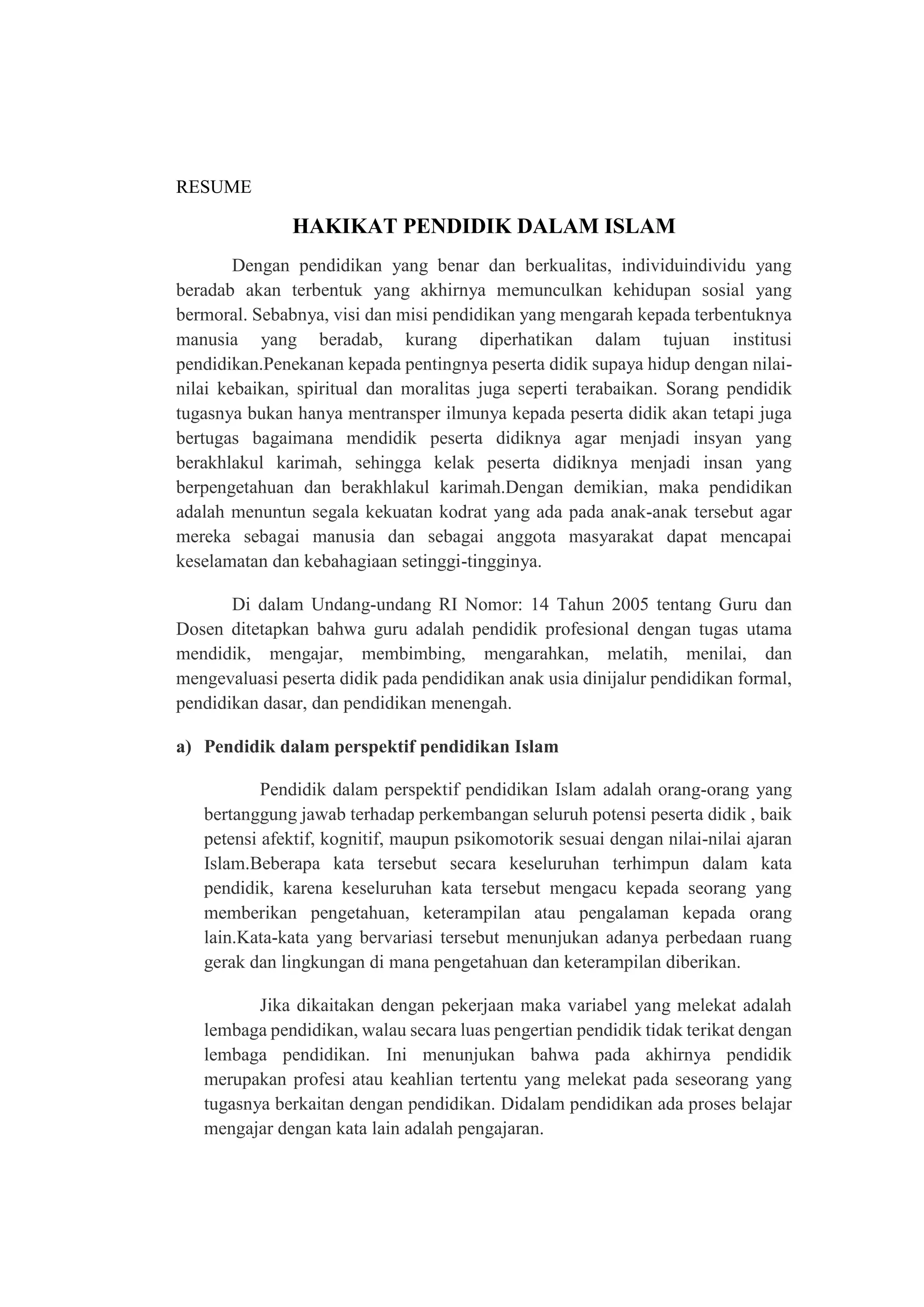RESUME HAKIKAT PENDIDIK DALAM ISLAM.docx