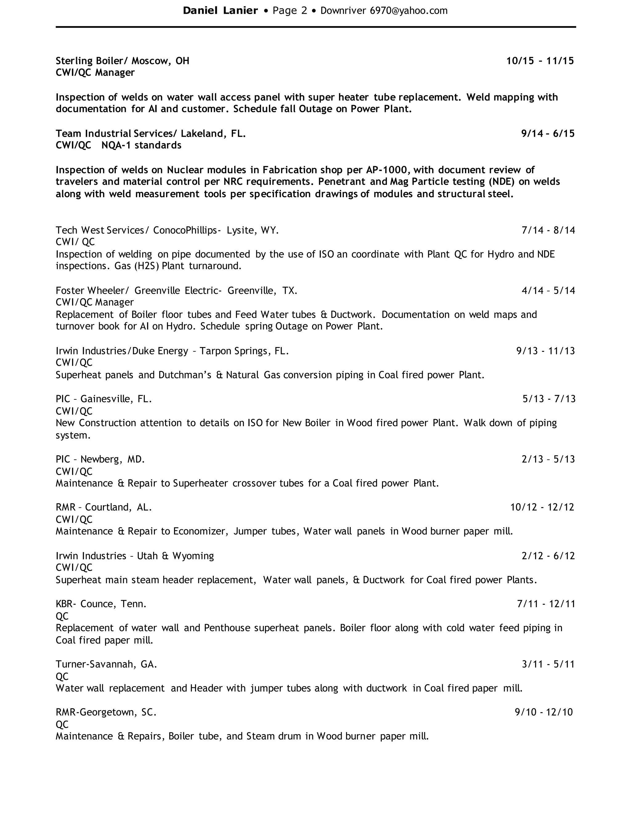 Resume' history | DOCX
