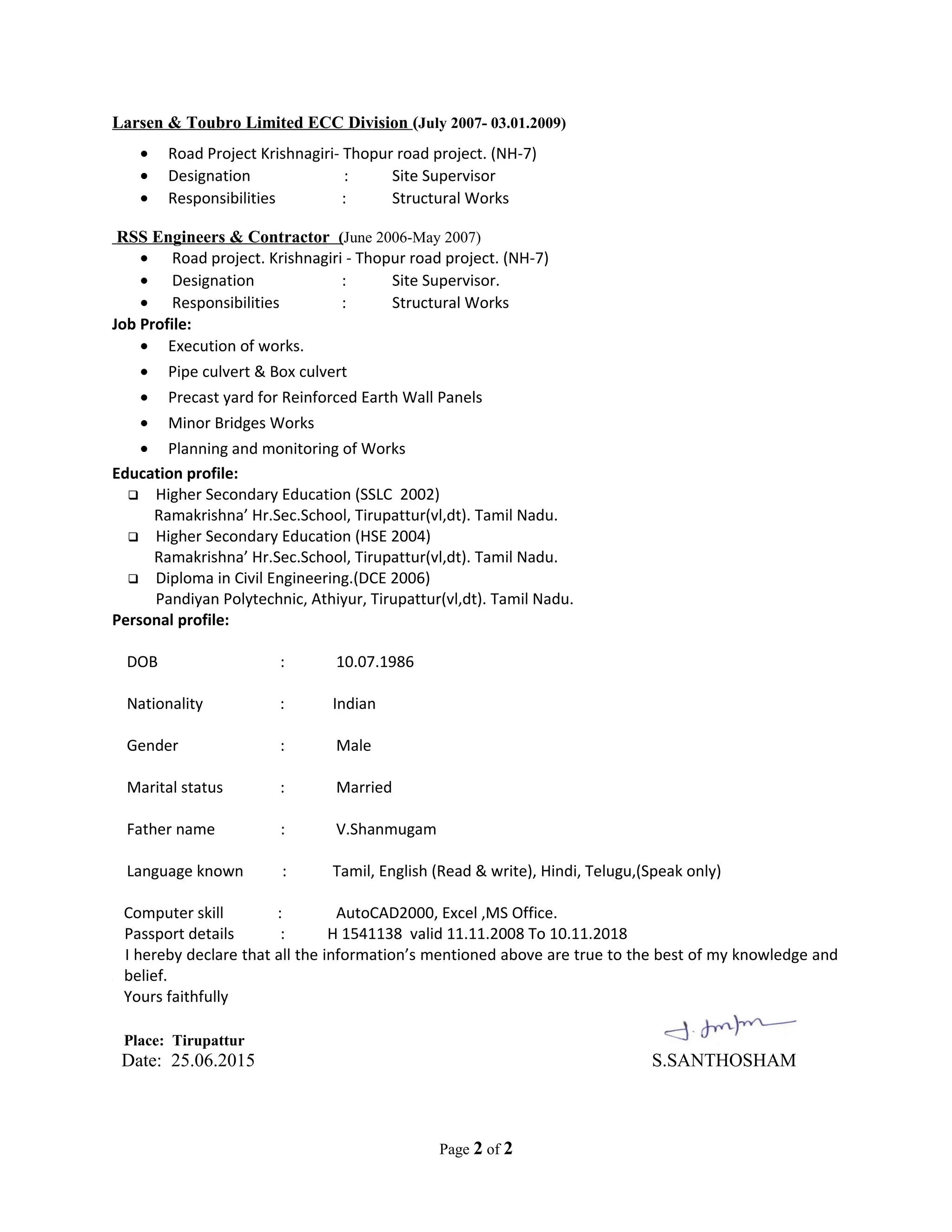 Resume in civil engg | DOC