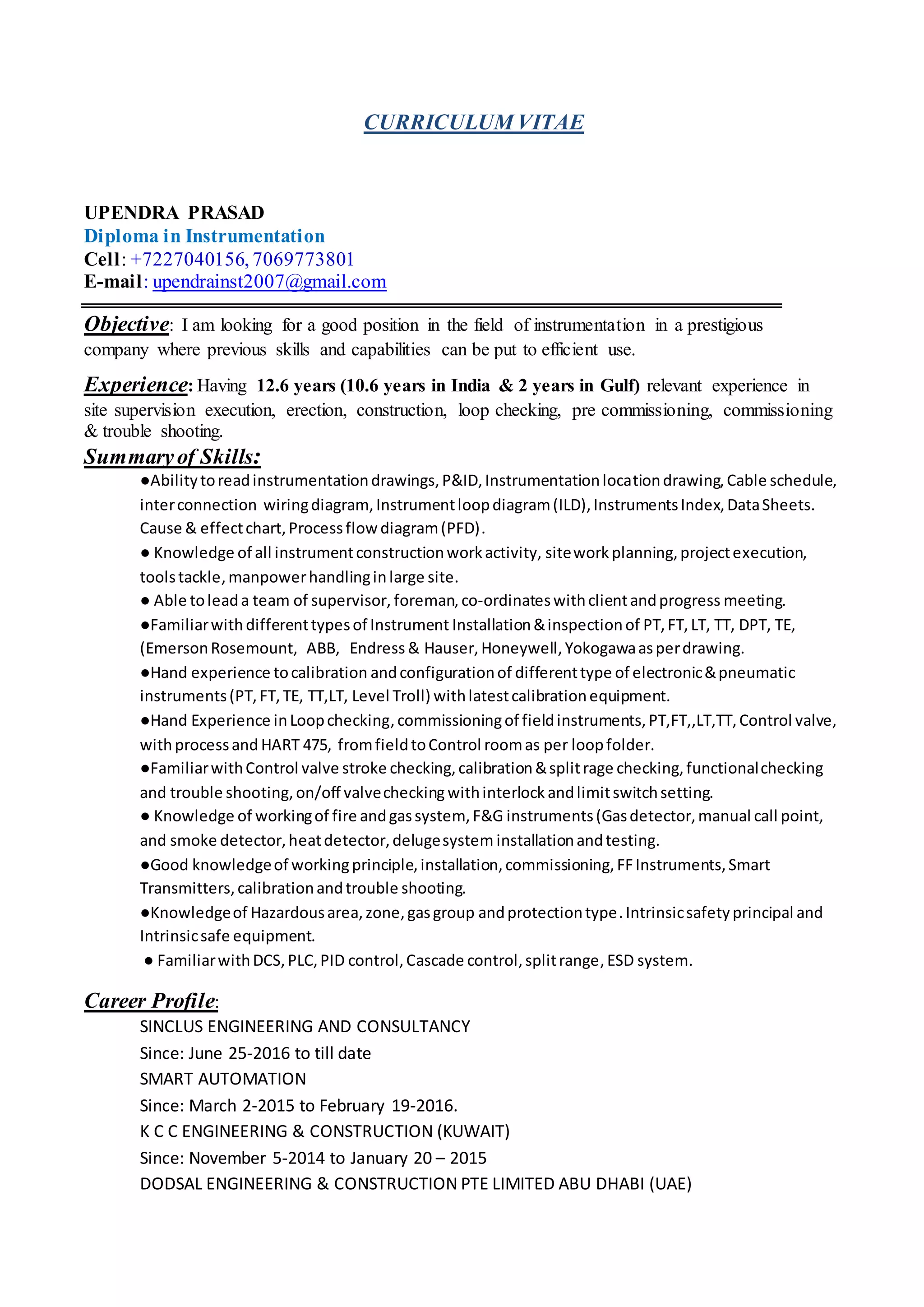 Resume-Instrumentation engineer | DOCX