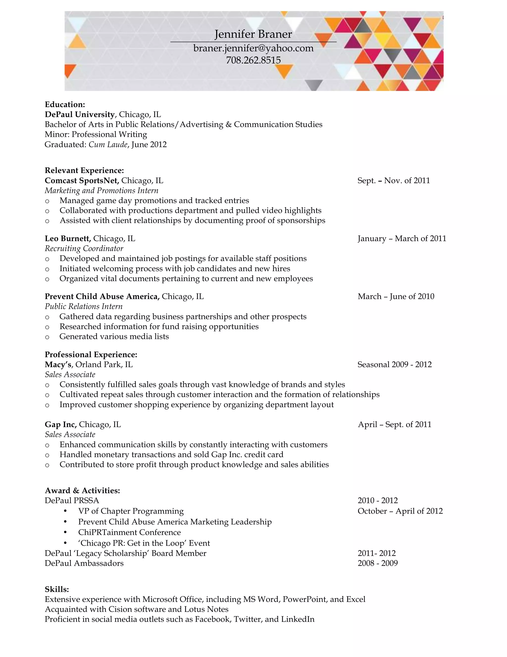 Resume Jennifer Braner | PDF