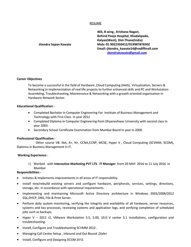 Resume jitendra up date | PDF