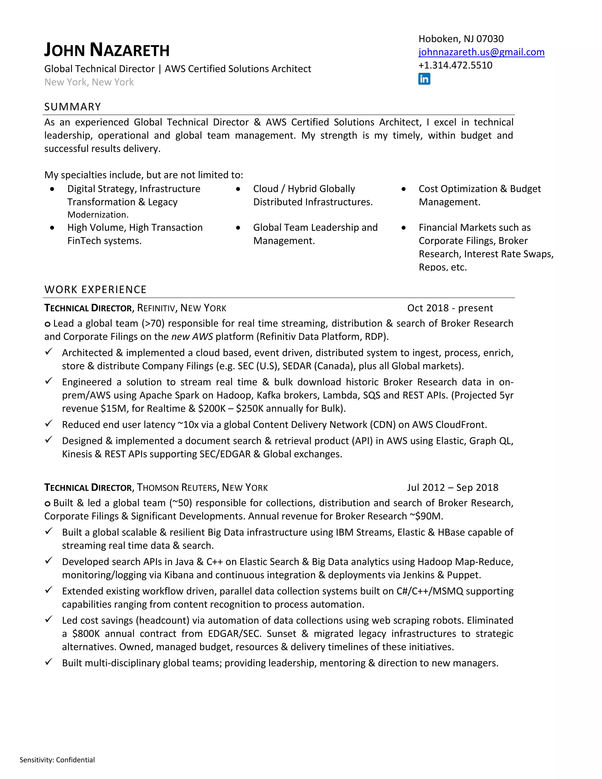Resume: John Nazareth | PDF