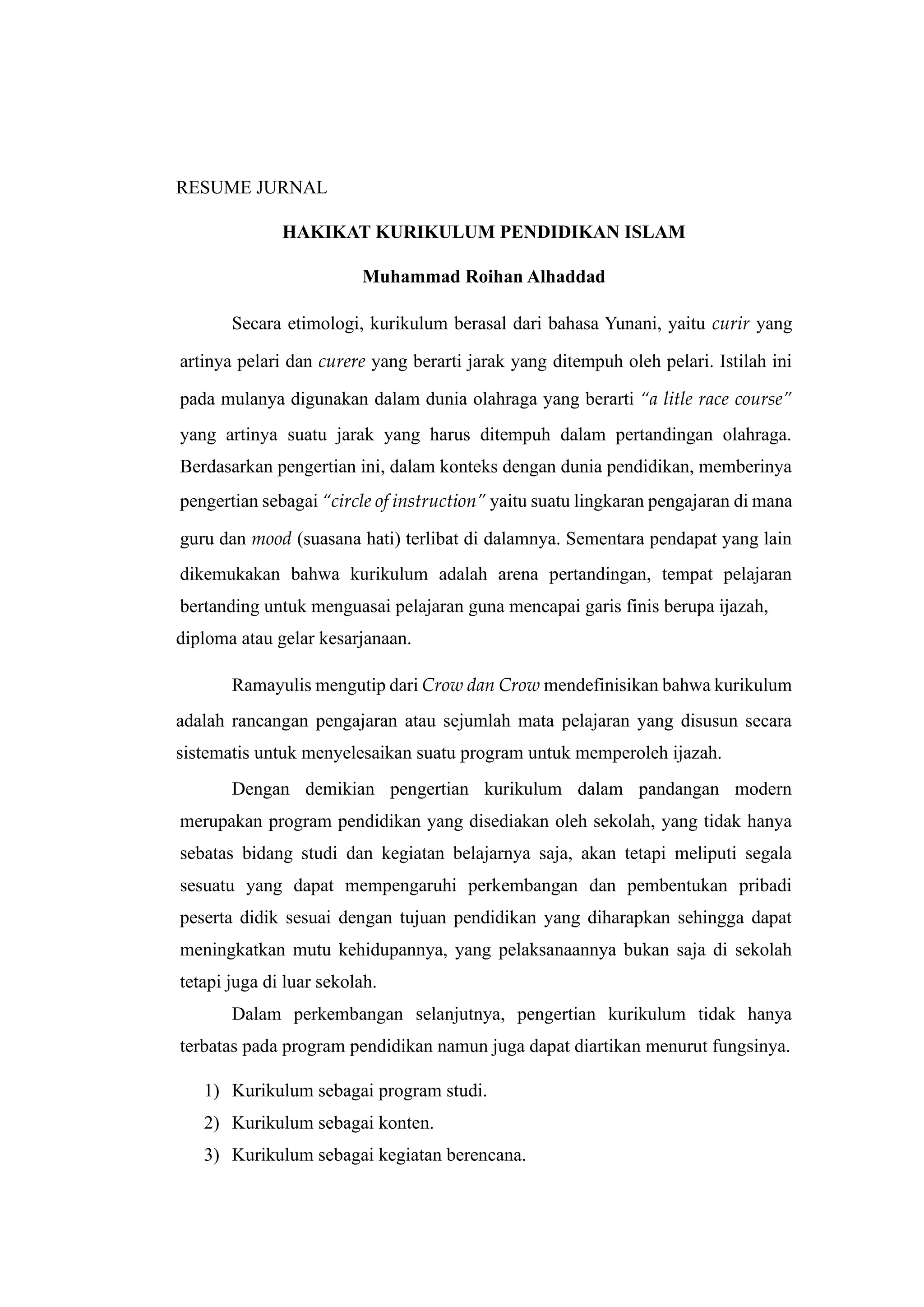 RESUME JURNAL hakikat kurikulum dalam pendidikan islam ..pdf