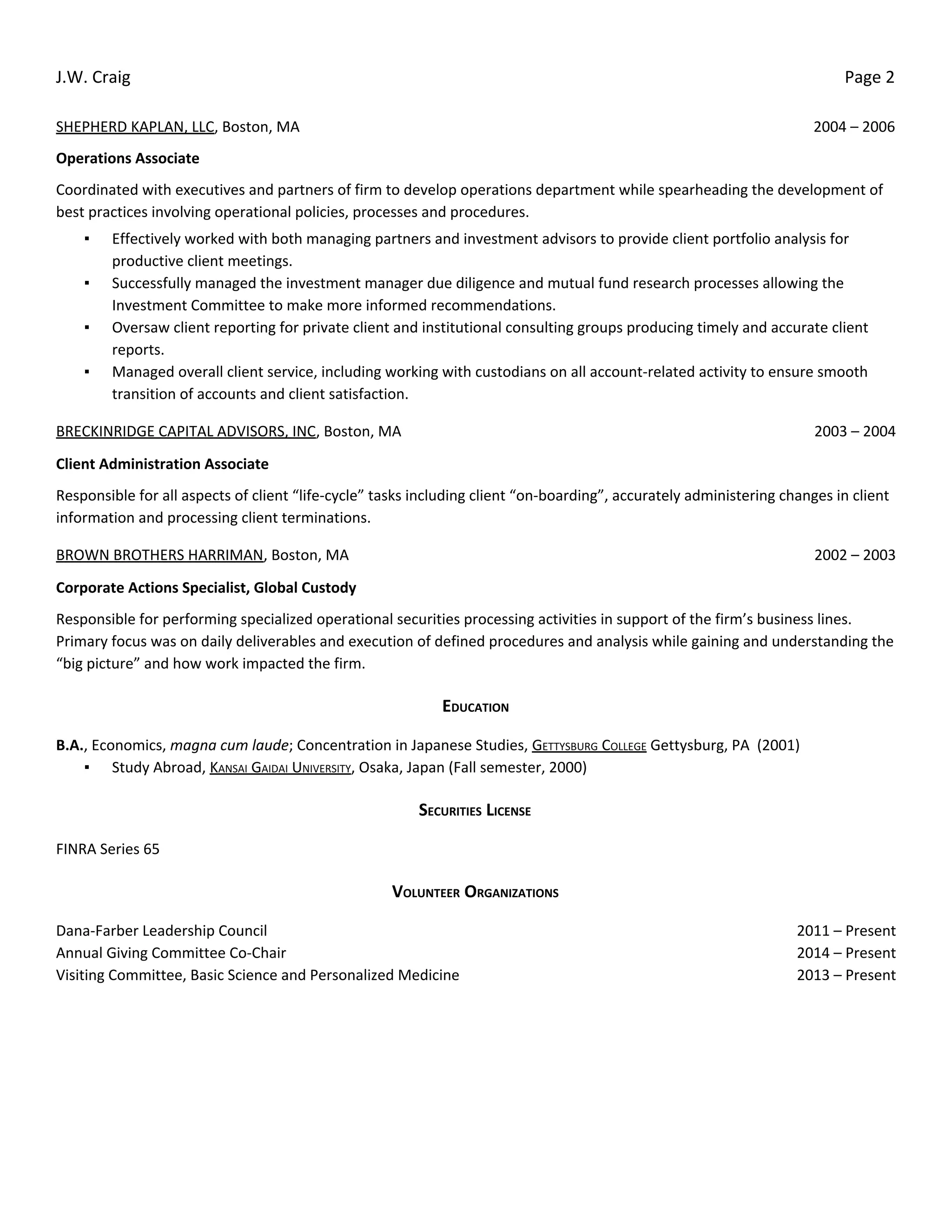 J.W. Craig Resume | PDF