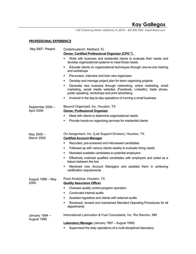 Resume Kay Gallegos 2010 | PDF