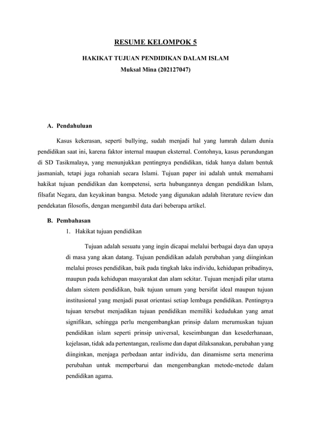 HAKIKAT TUJUAN PENDIDIKAN DALAM ISLAM | PDF