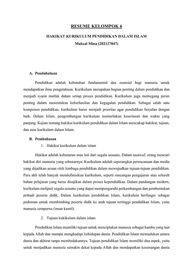 HAKIKAT KURIKULUM PENDIDIKAN DALAM ISLAM | PDF