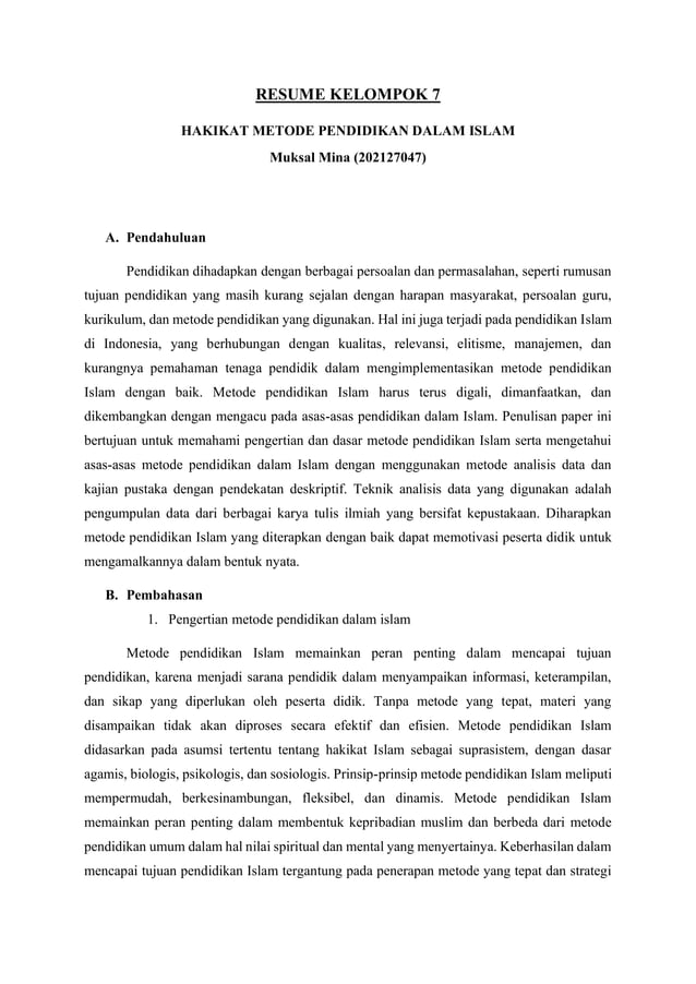 HAKIKAT METODE PENDIDIKAN DALAM ISLAM | PDF