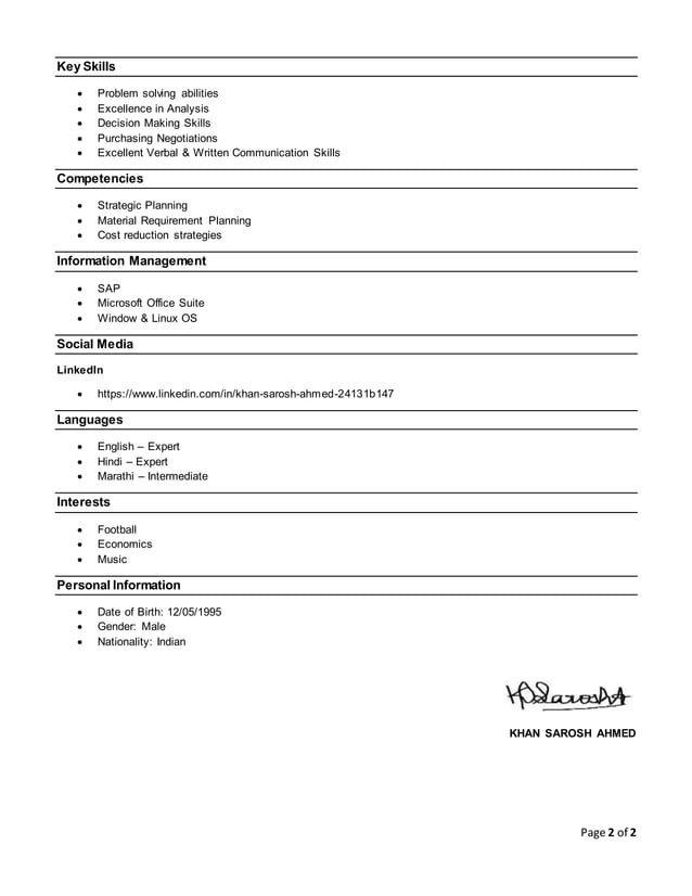 Resume khan Sarosh Ahmed | DOCX