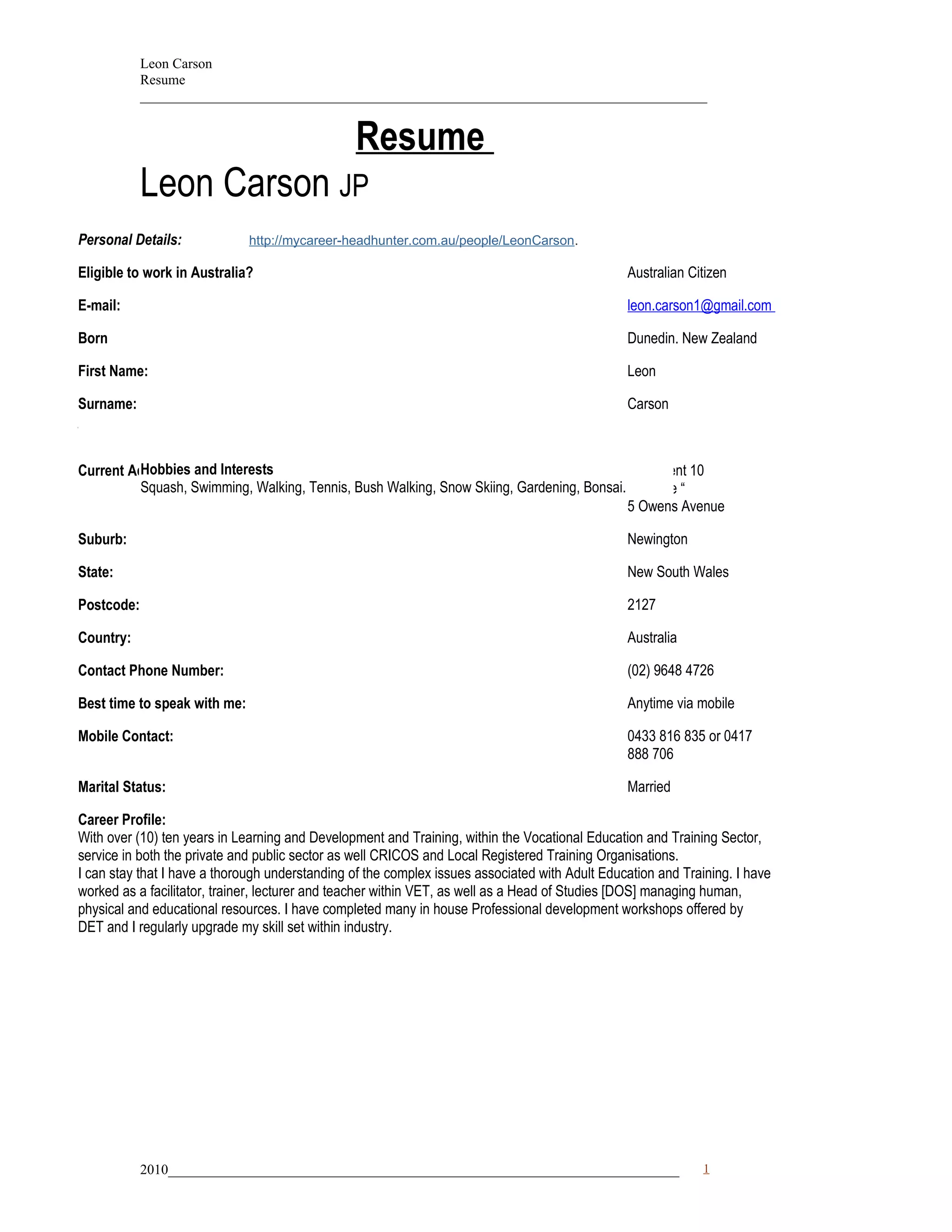 Resume L .C .Carson | DOC