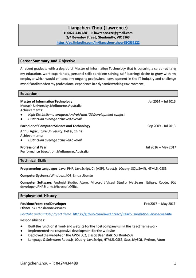 Resume Liangchen Zhou | DOCX