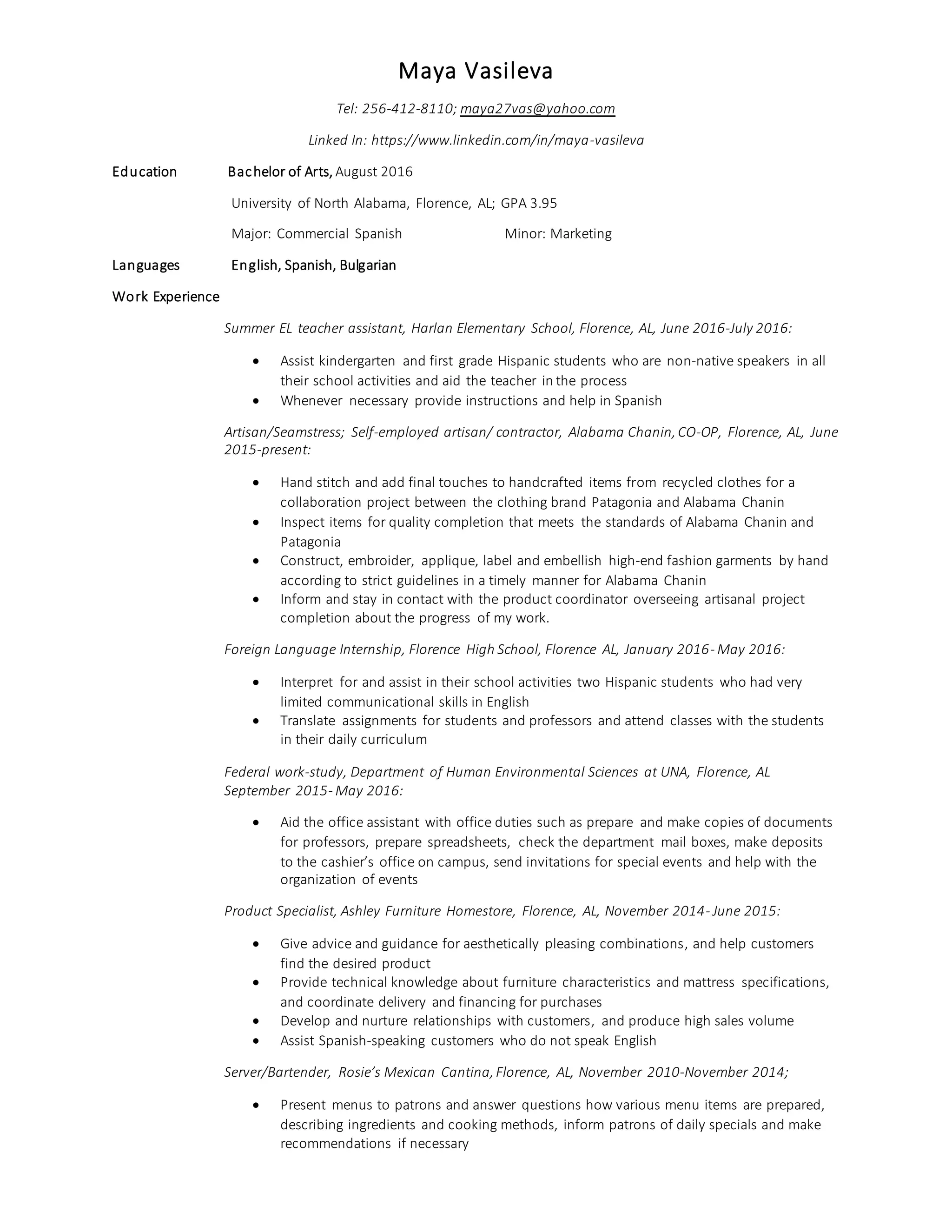 Resume, Maya Vasileva | DOCX