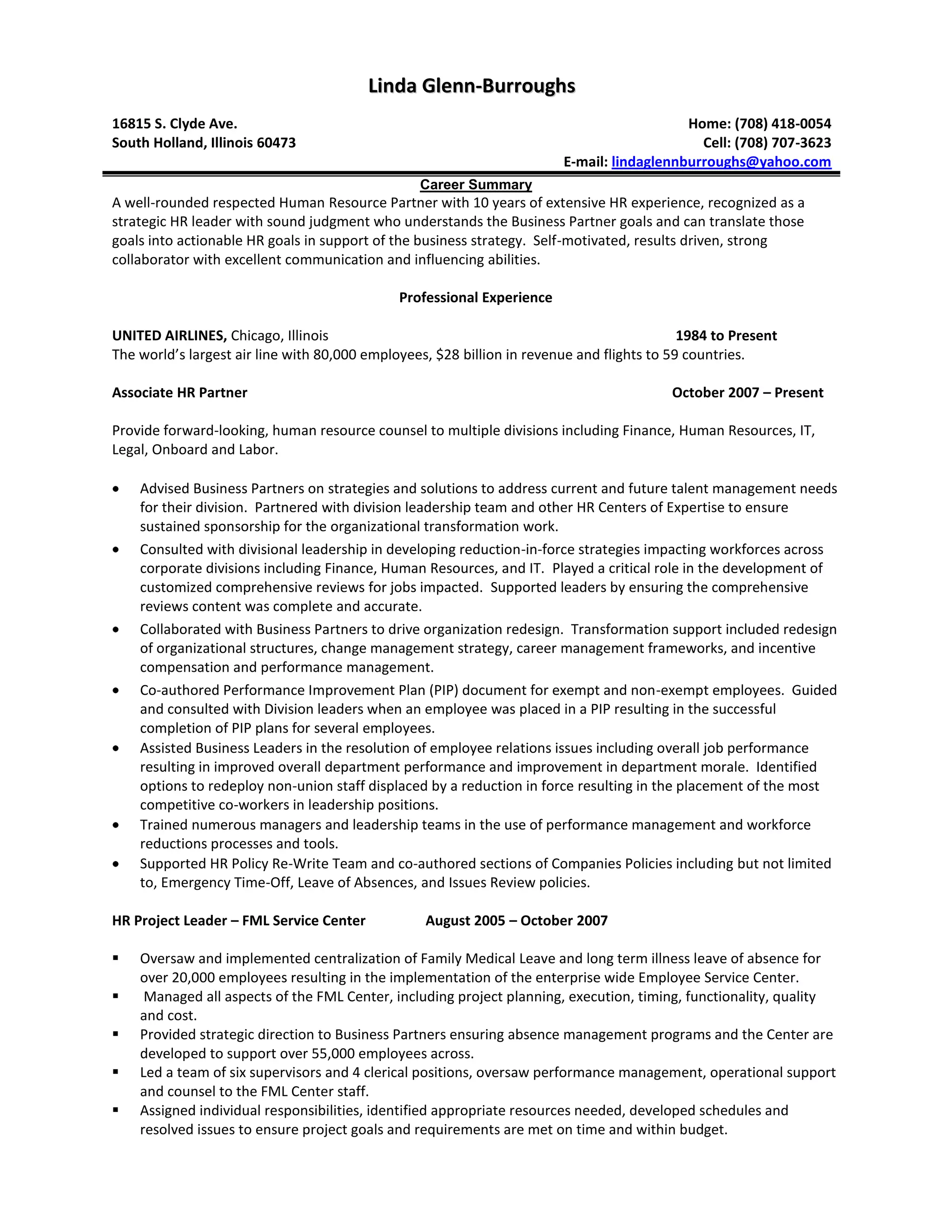 Resume Linda Glenn Burroughs | PDF