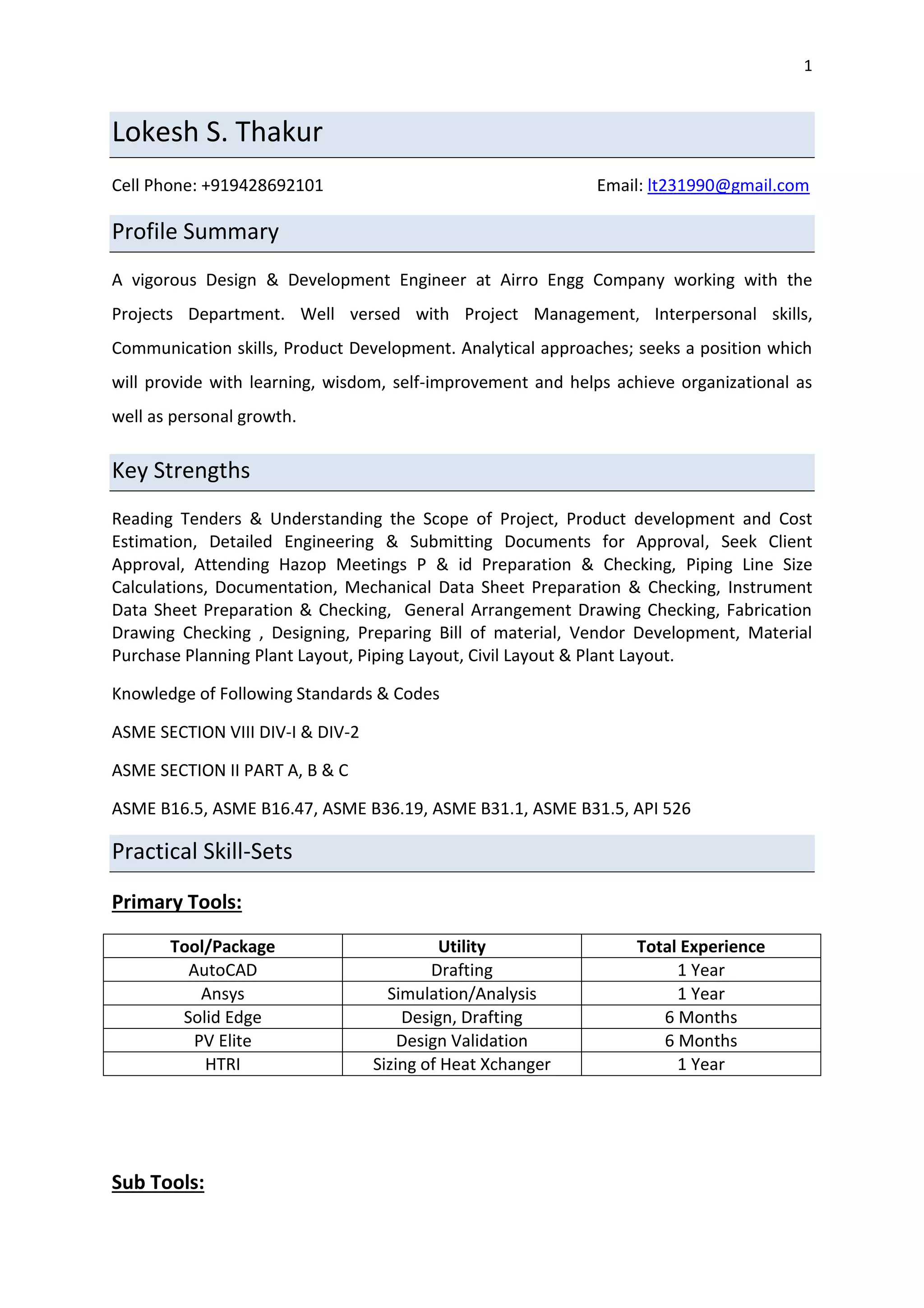 Resume Lokesh Thakur Pdf 