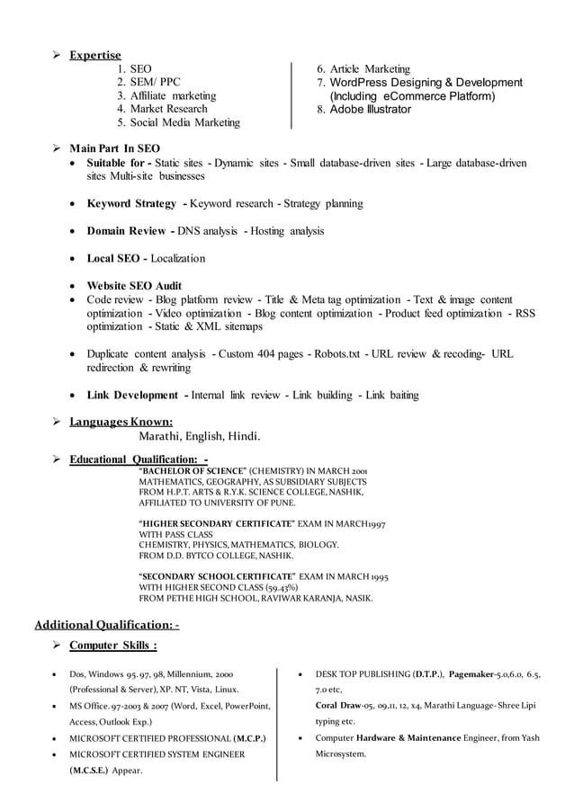 SEO Expert Resume / Biodata / curriculum vitae | DOCX