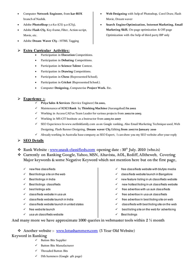 SEO Expert Resume / Biodata / curriculum vitae | DOCX