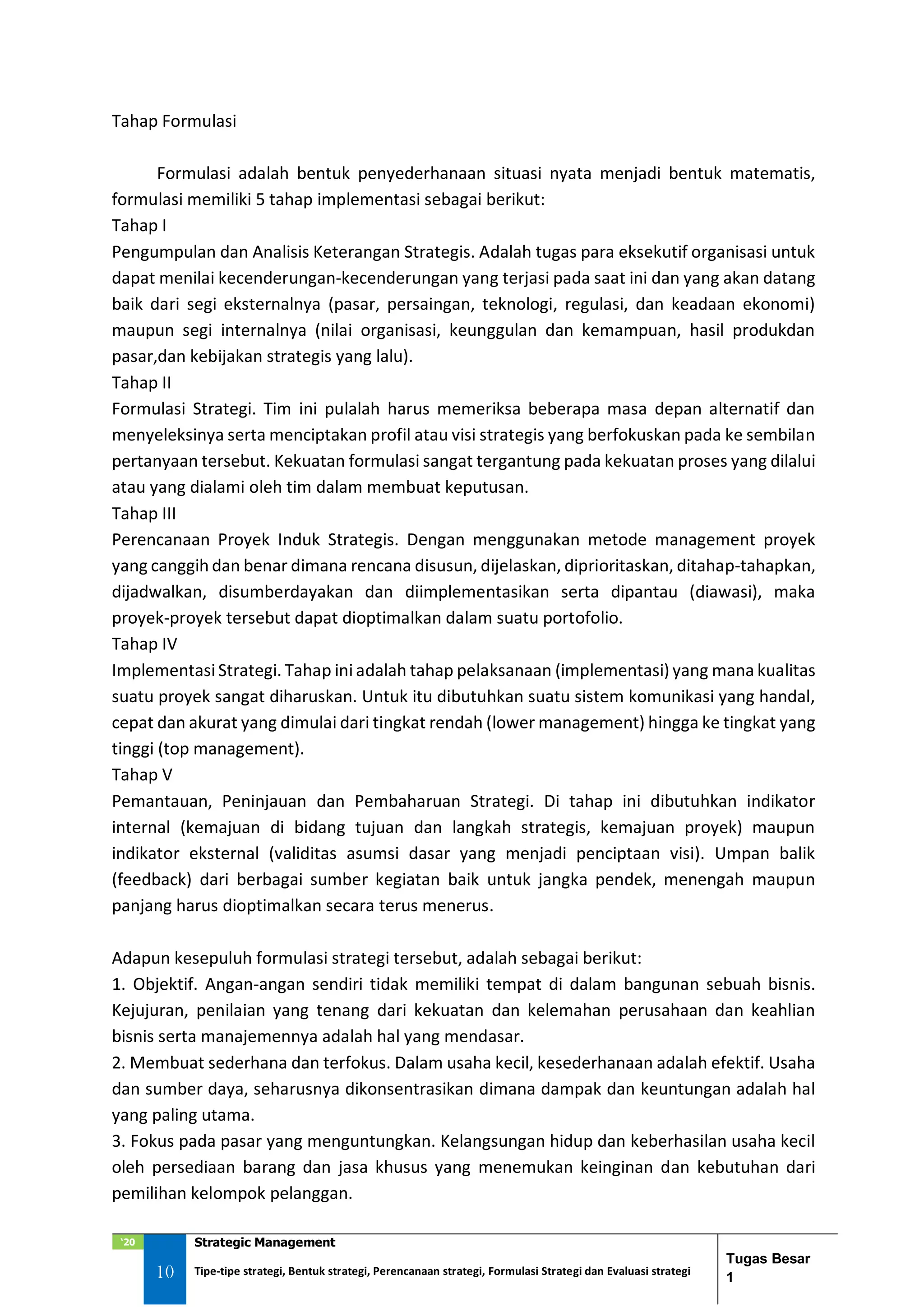 Resume materi kuliah tipe tipe strategi, bentuk strategi, perencanaan ...