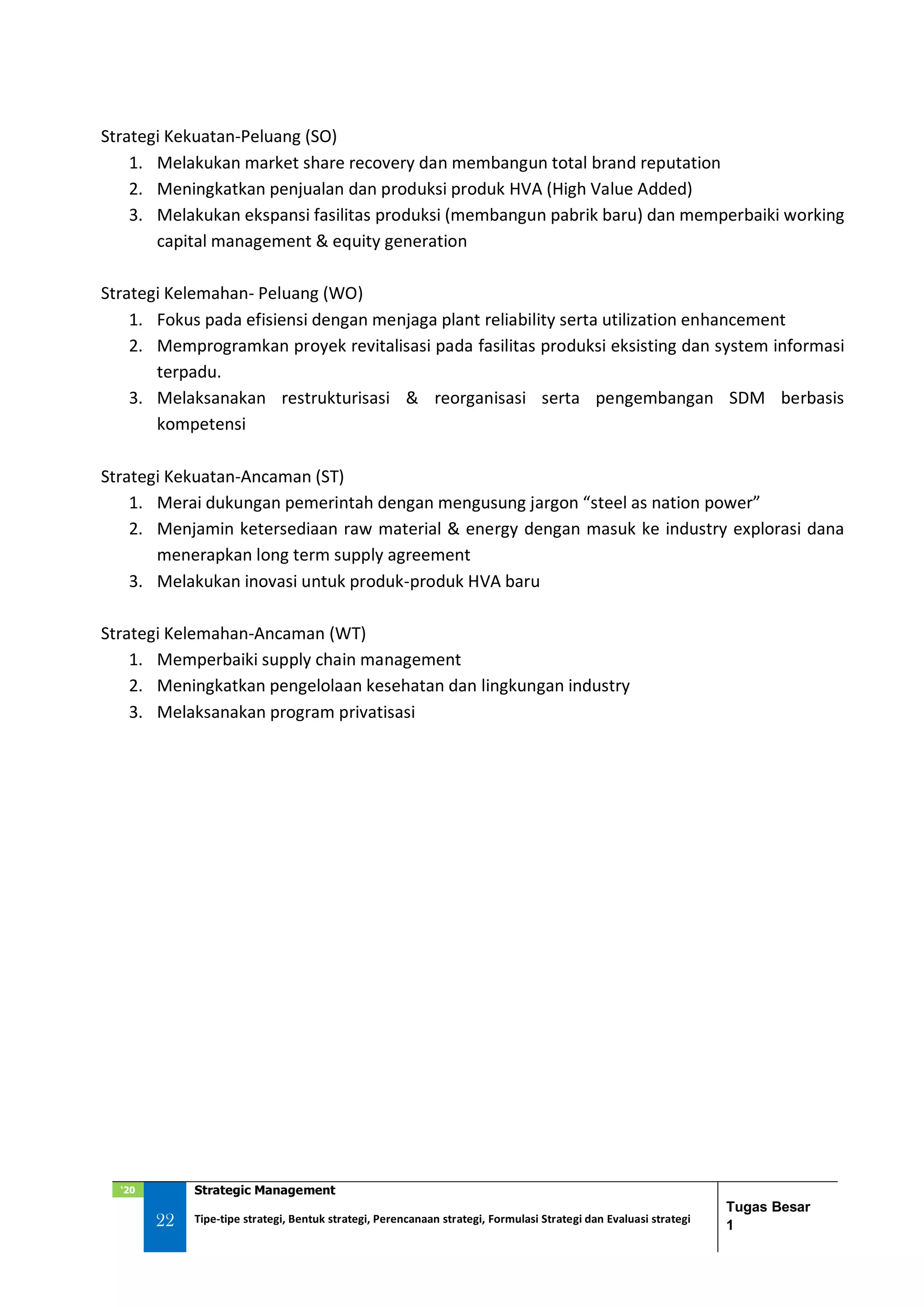 Resume materi kuliah tipe tipe strategi, bentuk strategi, perencanaan strategi, formulasi ...