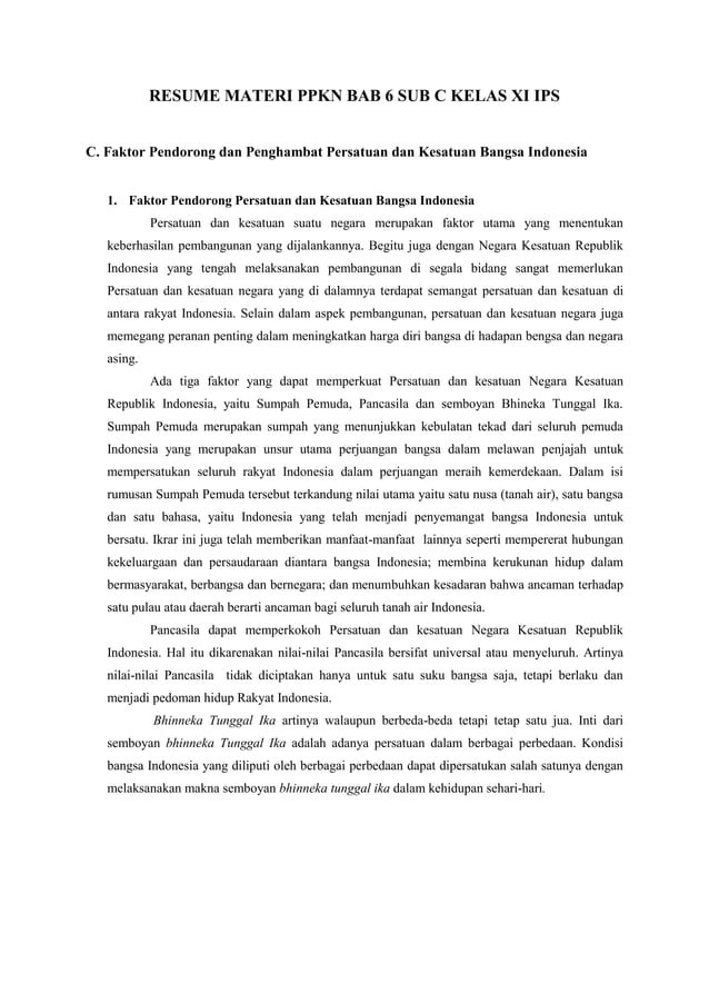 Resume materi ppkn bab 6 sub c kelas xi ips | PDF