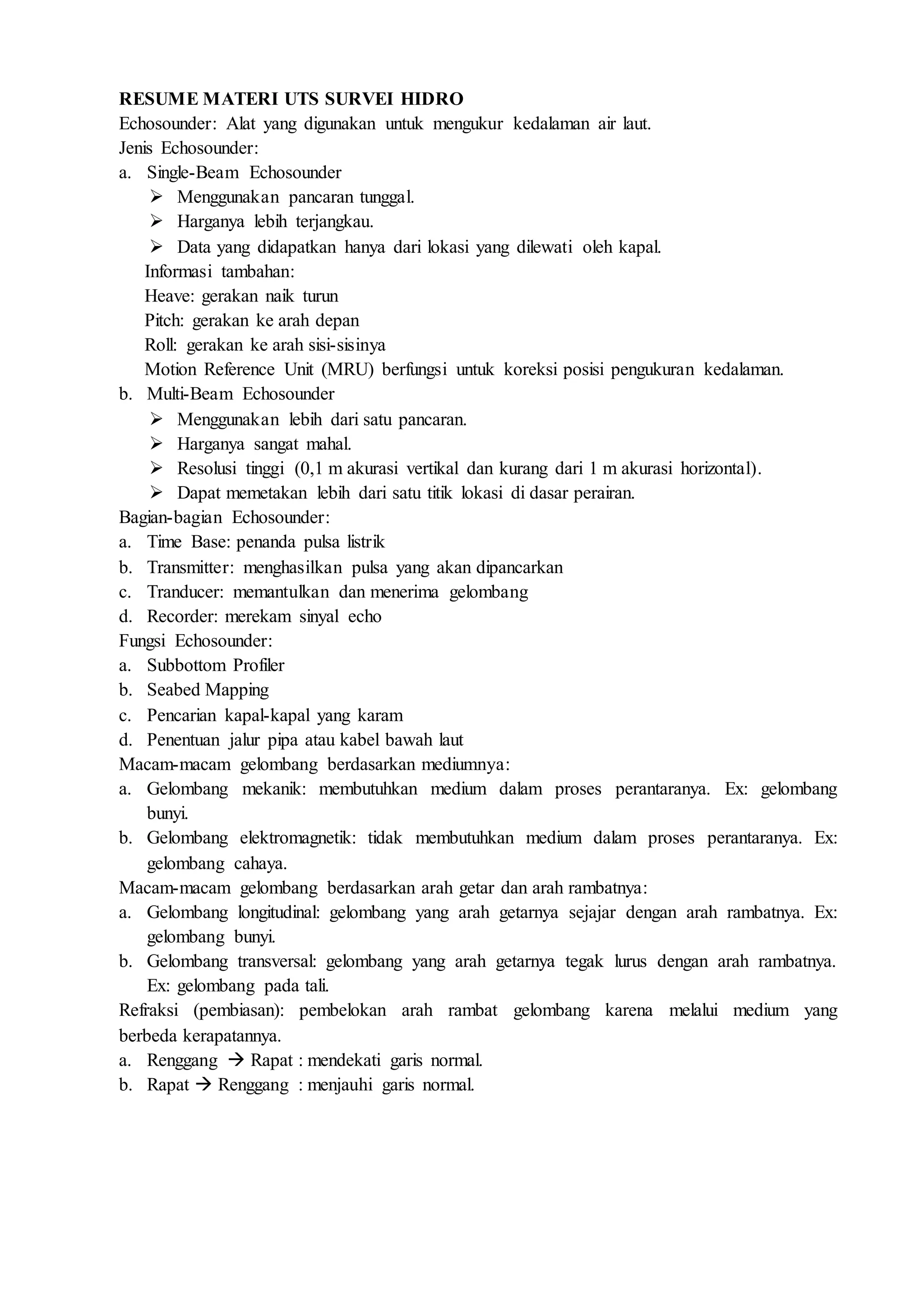 Resume materi uts survei hidro | DOCX