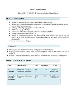Resume milind patil | PDF