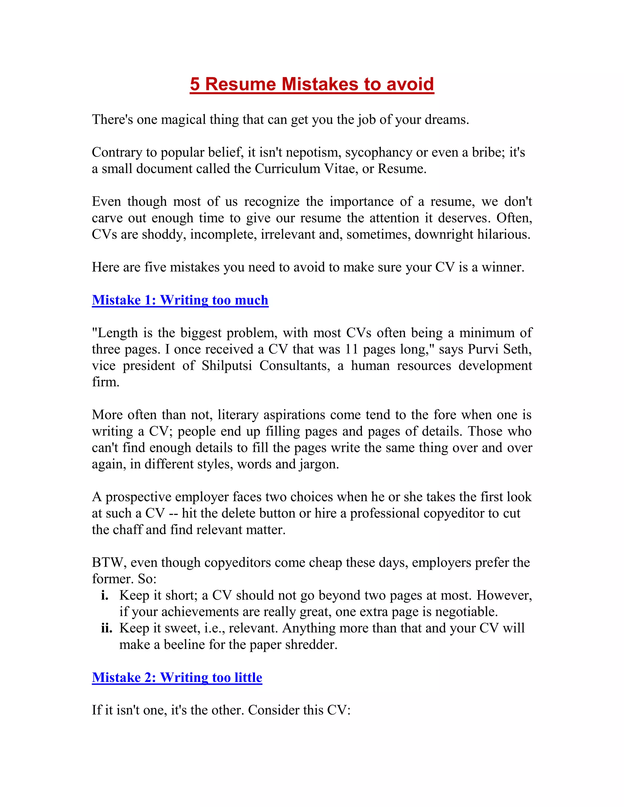 Resume Mistakes.doc | Resume Writing and Advice | Job Search