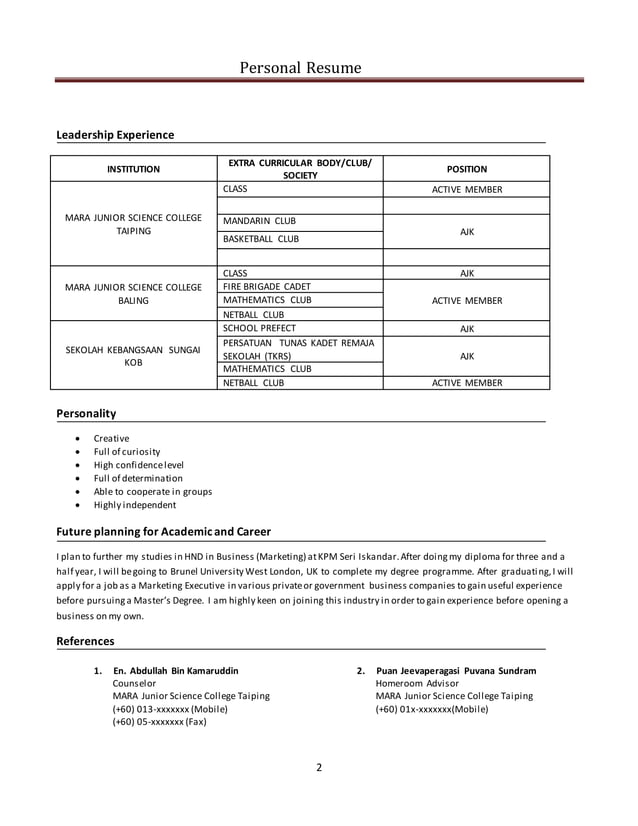Contoh Resume mock interview | DOCX