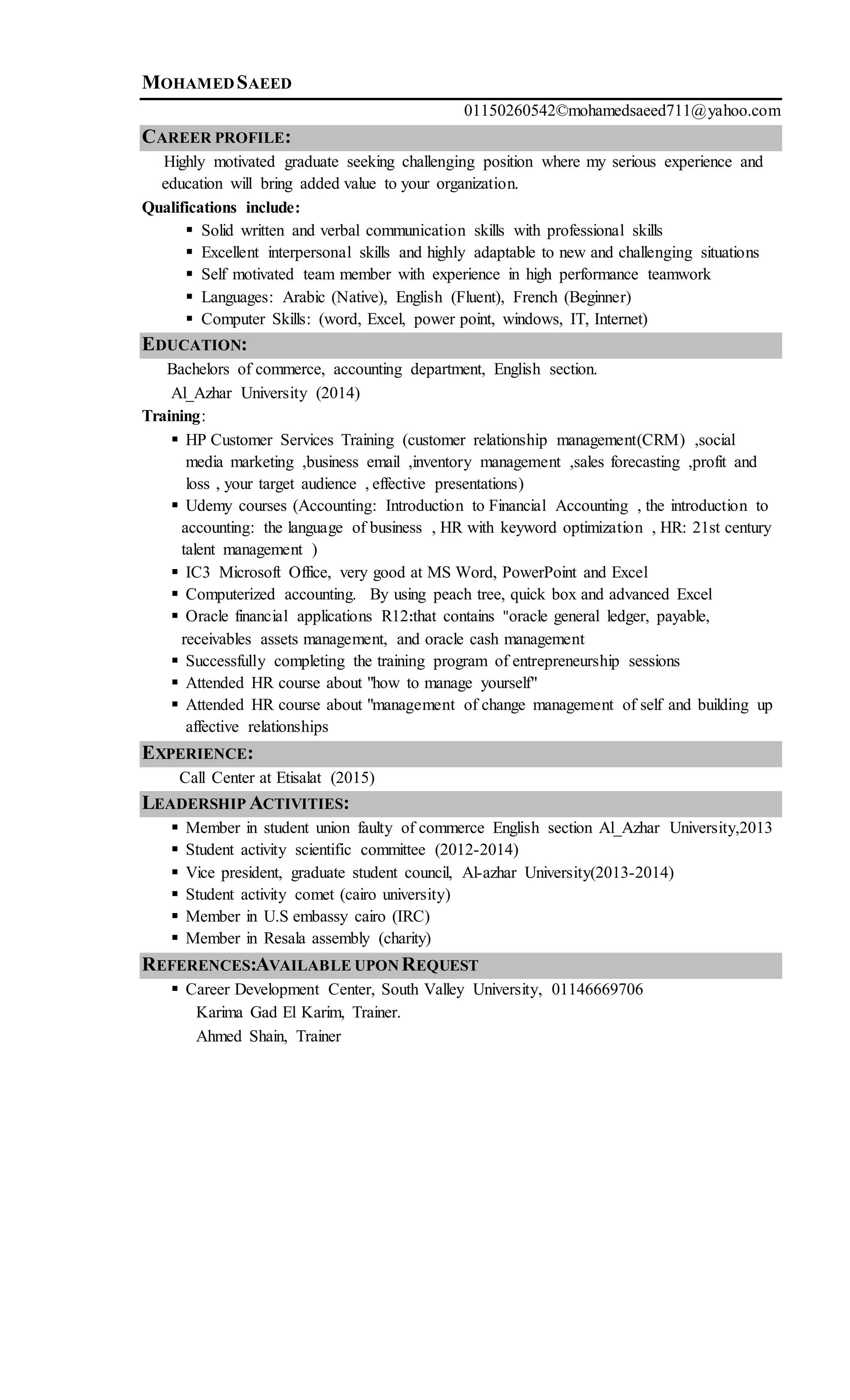 Resume mohamed saeed | DOCX