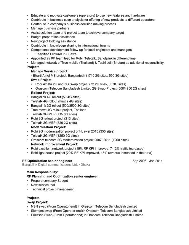 Resume mohammad sharifur rahman 15+ years experience huawei ...