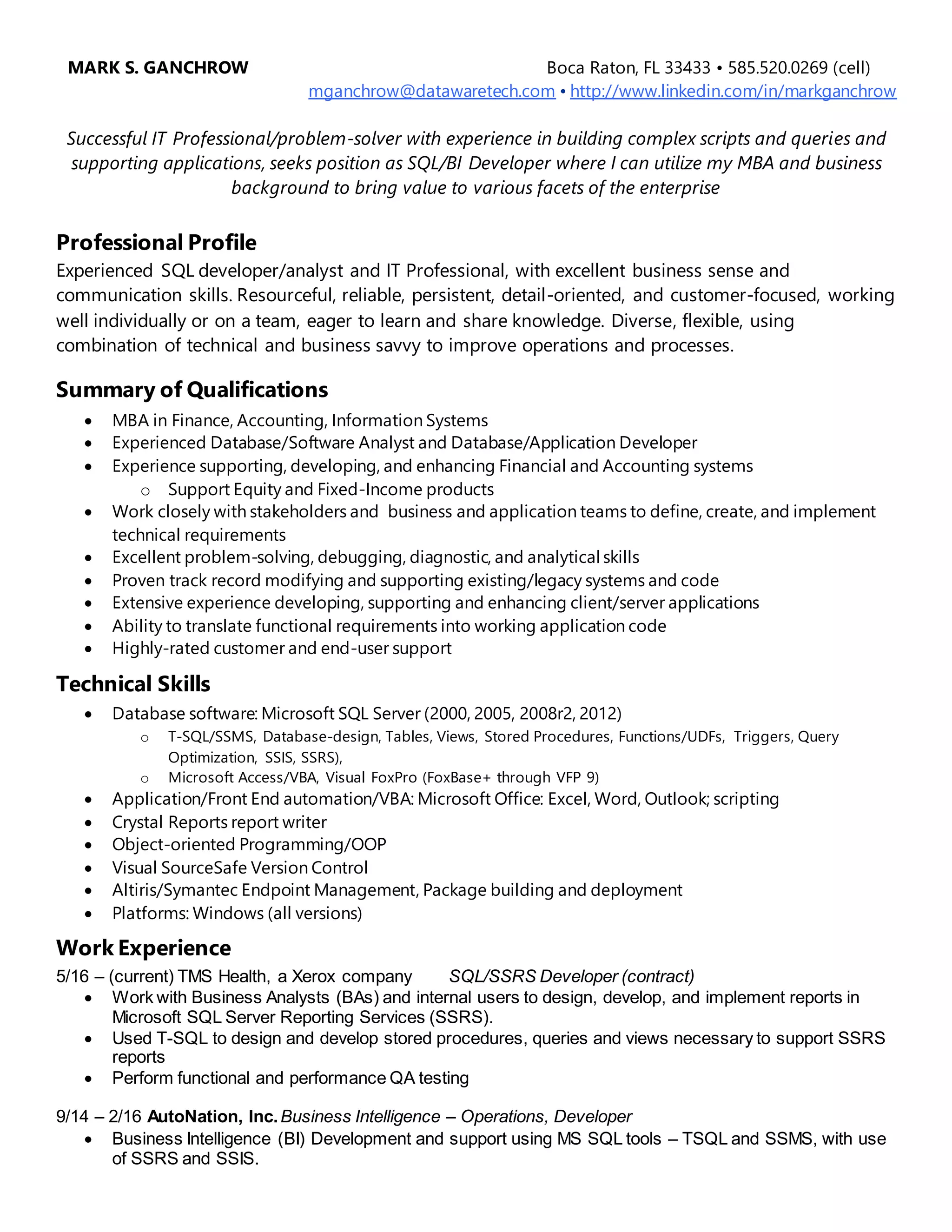 Mark Ganchrow's Resume | DOCX