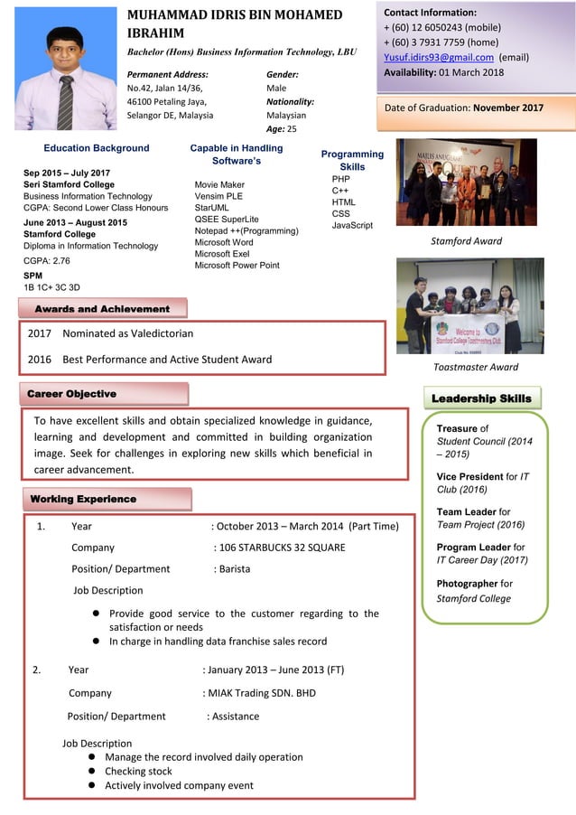 Resume Muhammad idris | PDF