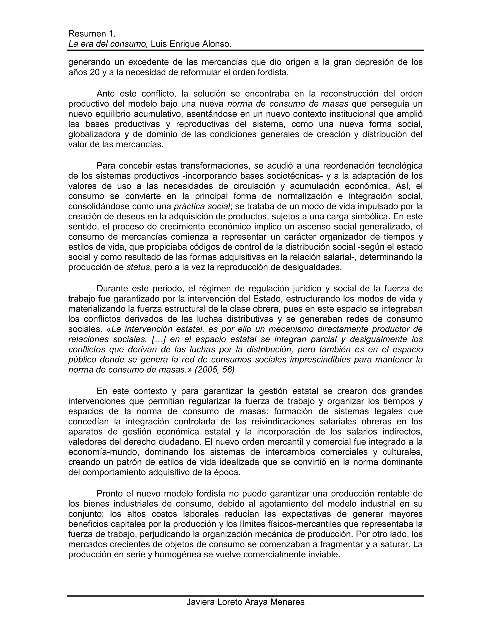 Resumen luis enrique Alonso. por javiera loreto araya menares | PDF