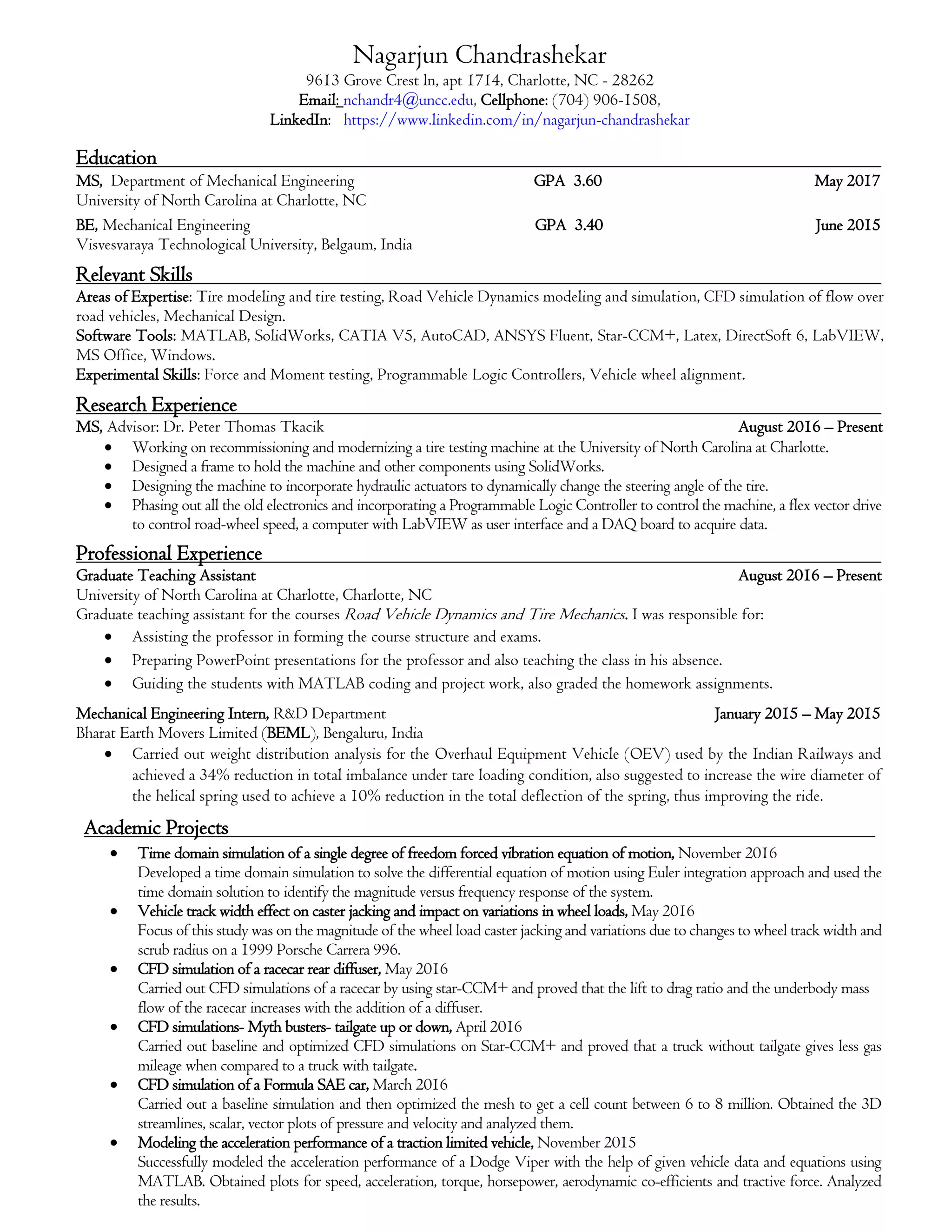 Resume nagarjun chandrashekar | PDF