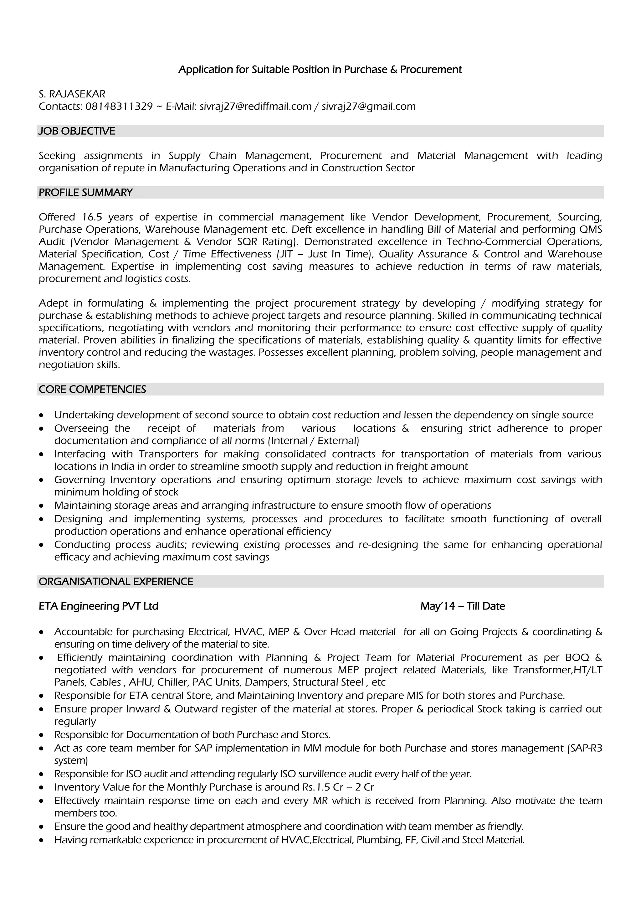 Resume for Purchase & procurement | PDF