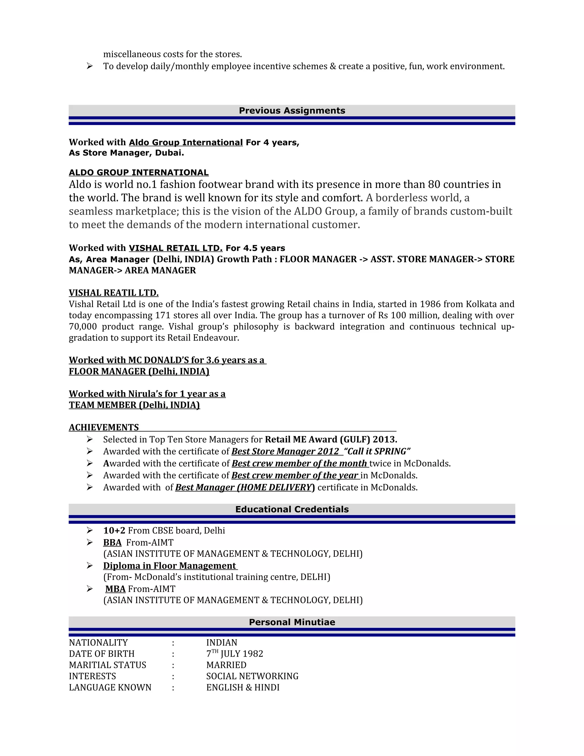 Sr Store Manager/Area Manager | DOC